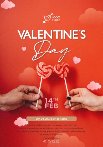 Valentine Day Sale Poster Template Hands Holding Candy Sketch Closeup