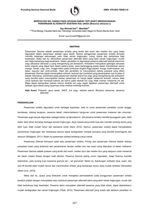 Pdf Morfologi Sel Darah Pada Apusan Darah Tepi Sadt Menggunakan Pewarnaan Alternatif Ekstrak