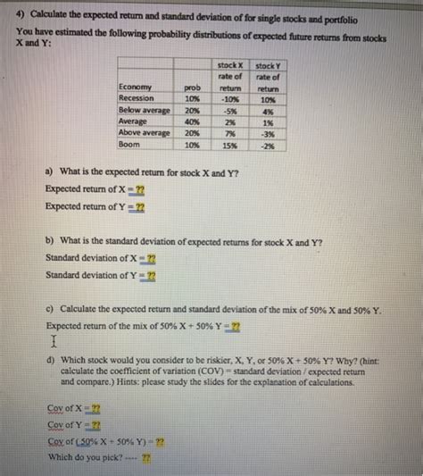 Solved 4 Calculate The Expected Return And Standard