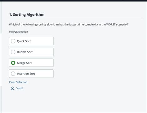 Solved Which Of The Following Sorting Algorithm Has The