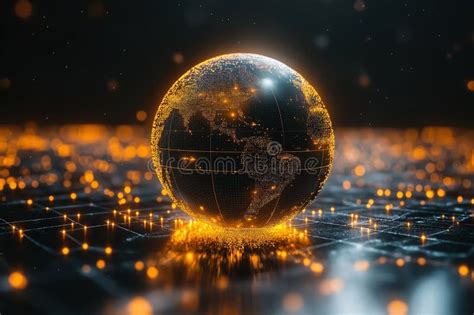 Visual Representation Of A Glowing Digital Globe Against A Connected Network Background Stock