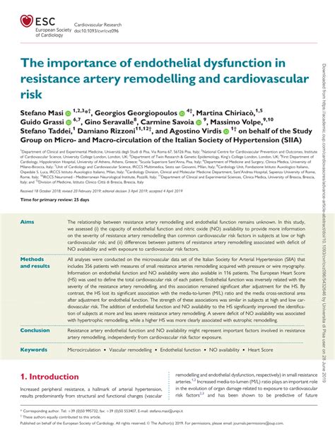 Pdf The Importance Of Endothelial Dysfunction In Resistance Artery