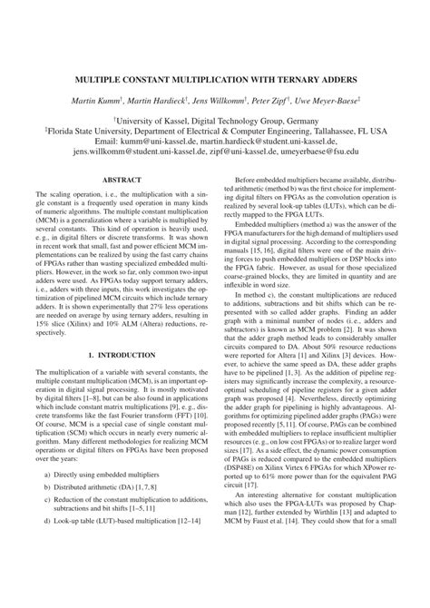 Pdf Multiple Constant Multiplication With Ternary Adders