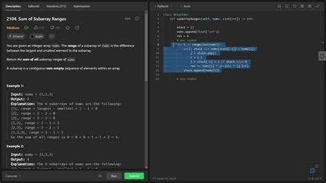 Leetcode Sum Of Subarray Ranges Coding Python Youtube
