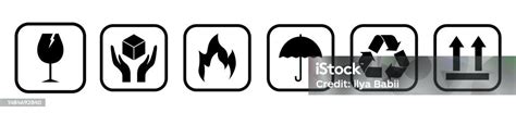 Set Of Fragile Shipping And Handling Signscollection Of Fragile Package Iconsvector Stock