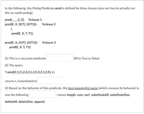 Solved In The Following The Prolog Predicate Pred Is Chegg