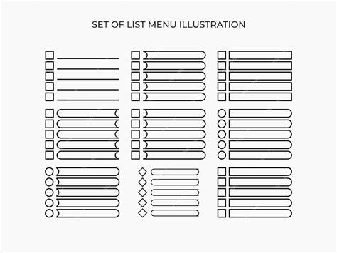conjunto de ilustração do menu de lista lista de tarefas vetor premium