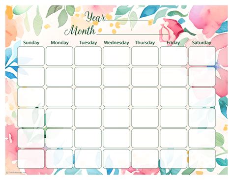 Colorful Blank Monthly Calendar Printable 2024 2030 Editable