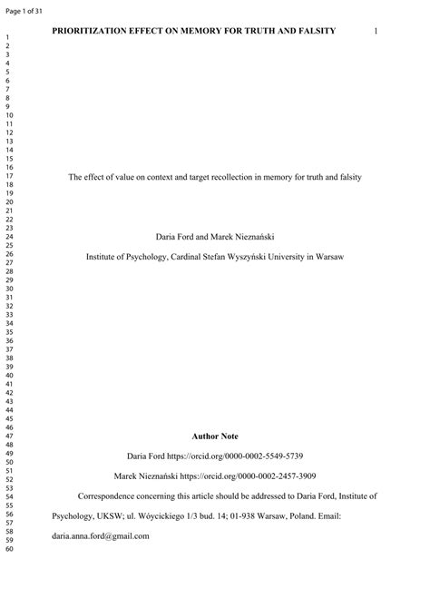 Pdf The Effect Of Value On Context And Target Recollection In Memory