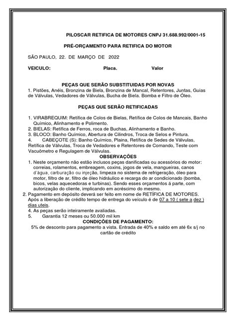 Orçamento Retifica Pilo Pdf