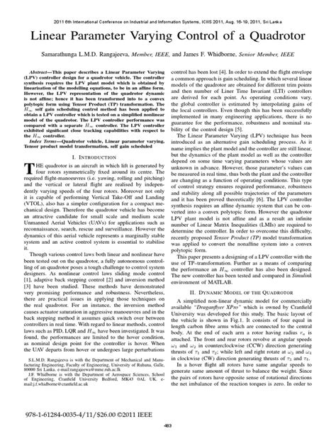 Linear Parameter Varying Control Of A Quadrotor Pdf Flight Dynamics Fixed Wing Aircraft