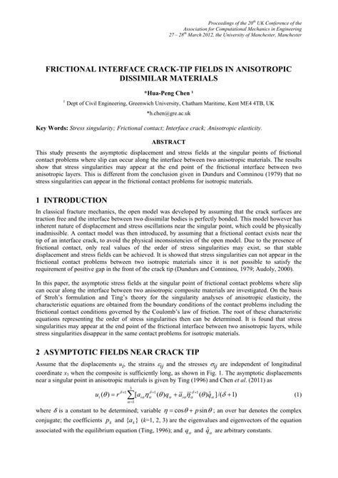 Pdf Frictional Interface Crack Tip Fields In Anisotropic Dissimilar