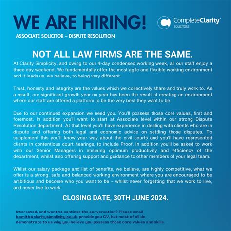 🔹 We Are Hiring An Associate Solicitor Dispute Resolution 🔹 For