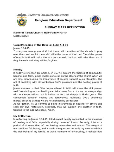Sunday Mass Reflection New Template Pdf