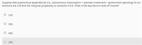 Solved Suppose That Autonomous Expenditures Ie