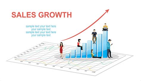비즈니스 그래프 성장 개념 벡터 일러스트는 팀으로 일하고 성장 차트에 앉아 전문 사람들의 그림 랩톱을 사용하여 비즈니스를 개발하는 플랫 사람들 화이트 비즈니스 배경 개발에