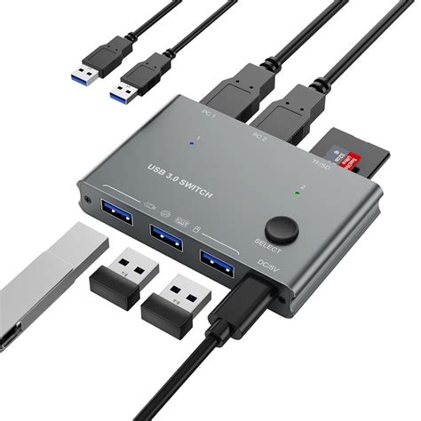 Amazon Com USB 3 0 Switch 2 Computers Share 3 USB 3 0 Devices With TF Card Reading Function