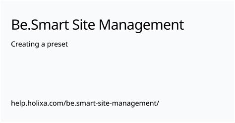 Creating A Preset Besmart Site Management