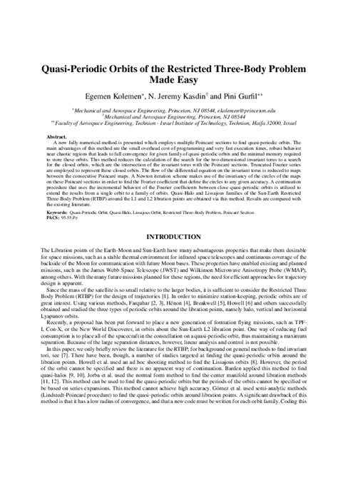 Pdf Quasi Periodic Orbits Of The Restricted Three Body Problem Made Easy