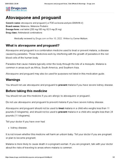 Atovaquone And Proguanil Uses Side Effects And Warnings Drugs Com Pdf Malaria Health Sciences