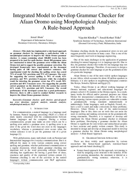 Pdf Integrated Model To Develop Grammar Checker For Afaan Oromo Using Morphological Analysis