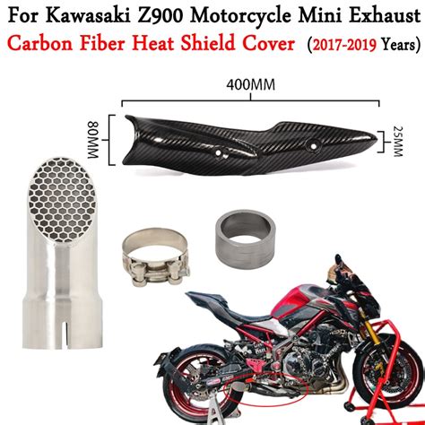 슬립 온 가와사키 Z900 Z 900 2017 2019 Motocycle 미니 배기 수정 중간 링크 파이프 탄소 섬유 열 실드 커버 셸 Aliexpress