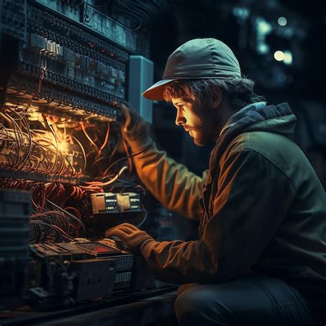 premium photo a man is working on a computer with a man working on a