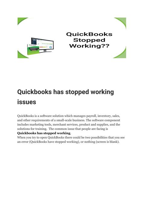 Ppt Quickbooks Has Stopped Working Issues Powerpoint Presentation