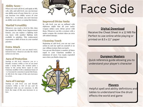 Paladin Cheat Sheet Paladin Quick Reference Guide Dnd Etsy