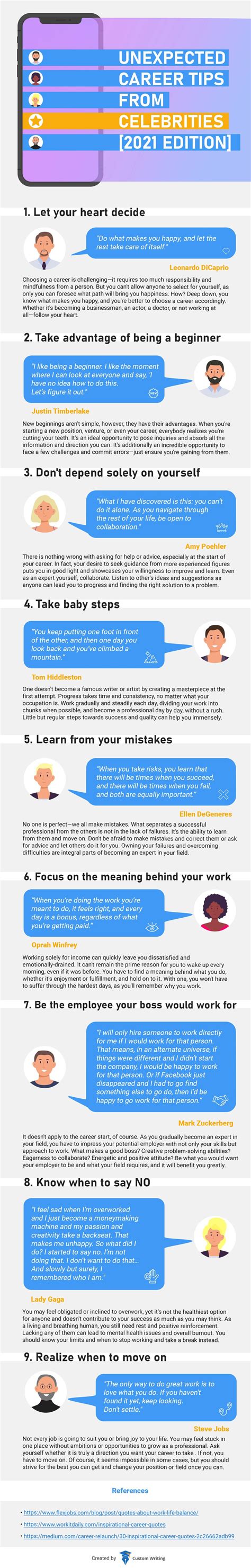 Unexpected Career Tips From Celebrities Rinfographics