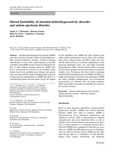 Pdf Shared Heritability Of Attention Deficithyperactivity Disorder