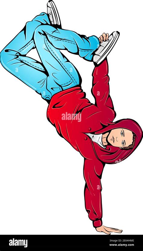 Vector Illustration Of Young Boy Dancing Street Style Breaking Isolated