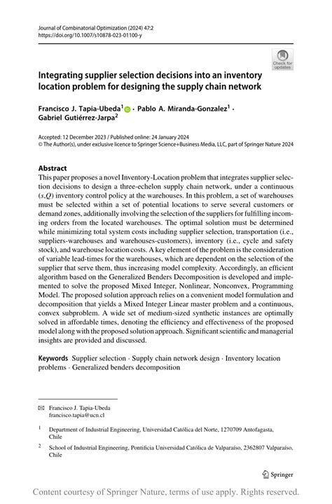Integrating Supplier Selection Decisions Into An Inventory Location Problem For Designing The