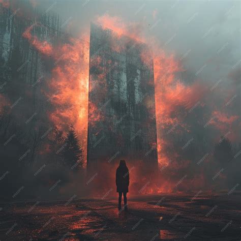 Premium Photo Someone Standing In Front Of A Building With A Fire In