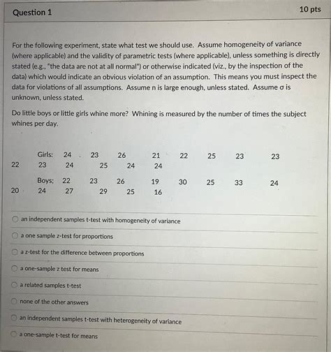 Solved Question 1 10 Pts For The Following Experiment State