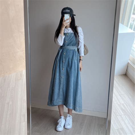 로이스제이 가을신상 금장 단추 포인트 청 원피스 데님 연청 진청 허리벨트 끈 롱 원피스 뷔스티에 원피스 루즈핏 체형커버에 좋은 데님 탄탄한 고퀄리티 원피스