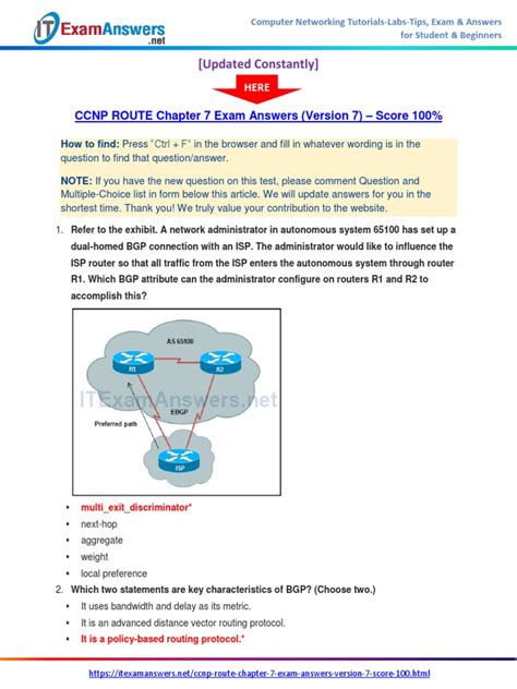 Ccnp Route Chapter 7 Exam Answers Version 7 Score 100 Pdf Routing Network Layer Protocols