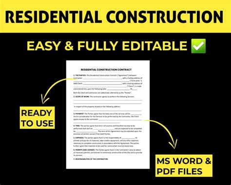 Residential Construction Contract Template Printable Pdf Editable