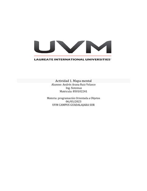 Programacion Orientada A Objetos Actividad Mapa Mental Actividad Mapa Mental Alumno