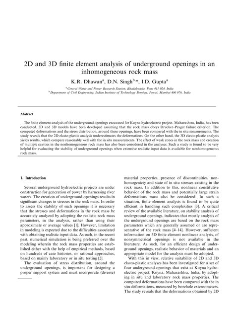 Pdf 2d And 3d Finite Element Analysis Of Underground Openings In An Inhomogeneous Rock Mass