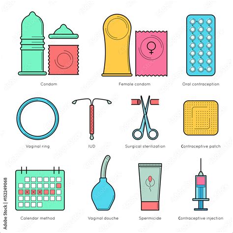 Contraceptive Flat Line Vector Icons Planning Pregnancy And Birth