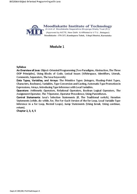 Bcs306a Module 1 Notes Module 1 Syllabus An Overview Of Java Object−