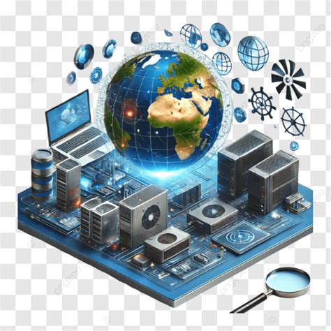 회로 기판에 지구본 컴퓨터 요소와 네트워크 아이콘이 포함된 디지털 기술 개념을 보여 주는 그림 디지털 기술 지구 회로 기판 Png 일러스트 및 이미지 에 대한 무료