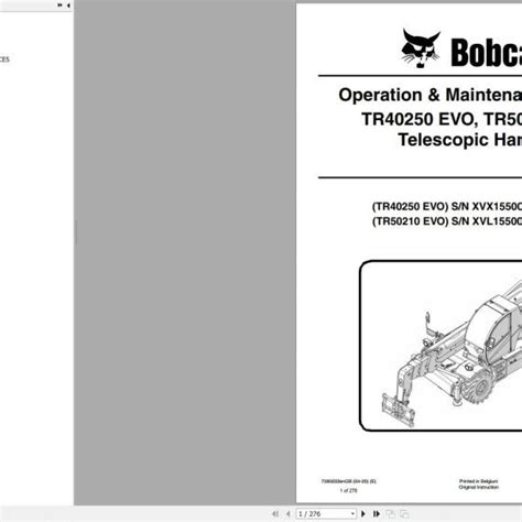 Bobcat Telescopic Handler Tr40250 Tr50190 Tr50210 Evo Operation And Maintenance Manual 7277186