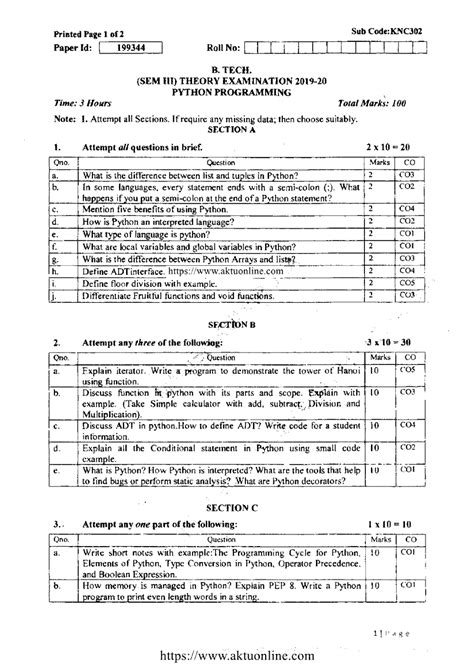 btech 3 sem python programming knc302 2020 computer system security