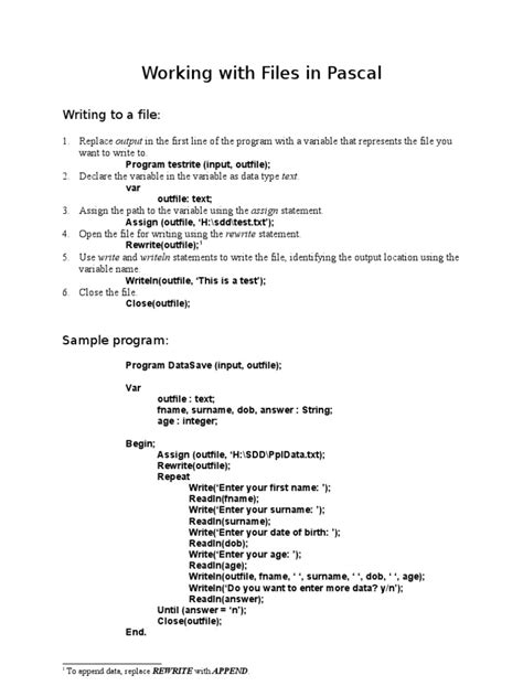 Working With Files In Pascal Pdf Variable Computer Science Computer Programming