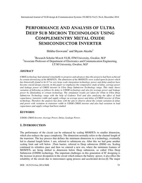 Performance And Analysis Of Ultra Deep Sub Micron Technology Using Complementary Metal Oxide