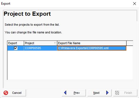 Export From Primavera