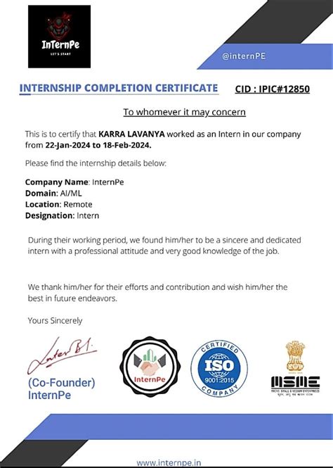karra lavanya on linkedin internpe internship