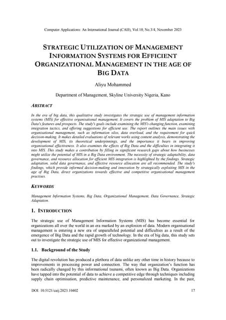 Strategic Utilization Of Management Information Systems For Efficient